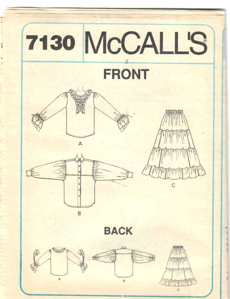 McCall's 7130 Sewing Pattern Women's/Misses Tops Pullon Skirt VTG 1994 ...