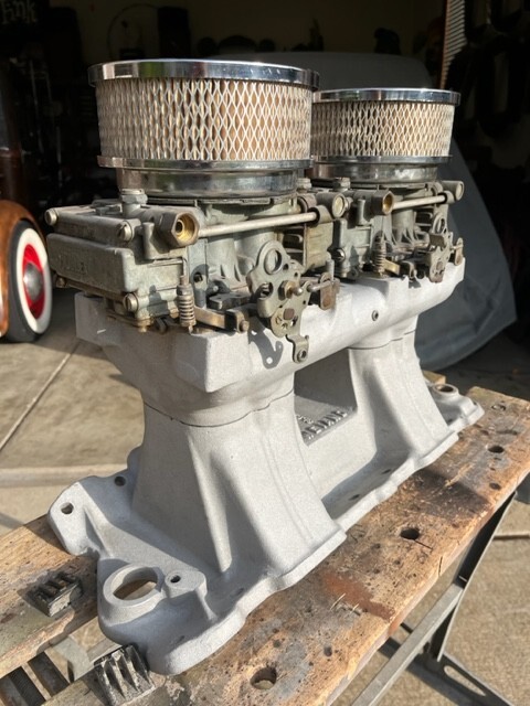Weiand SBC Chevy Tunnel Ram Intake Manifold 2-Holley 450 Carburetors ...