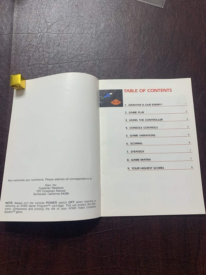 Atari 2600 Gravitar Silver Box Manual Rare! Mail Away | eBay