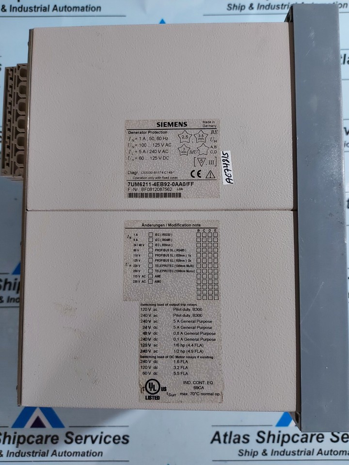 SIEMENS SIPROTEC 7UM62 GENERATOR PROTECTION 7UM6211-4EB92-0AA0/FF | eBay