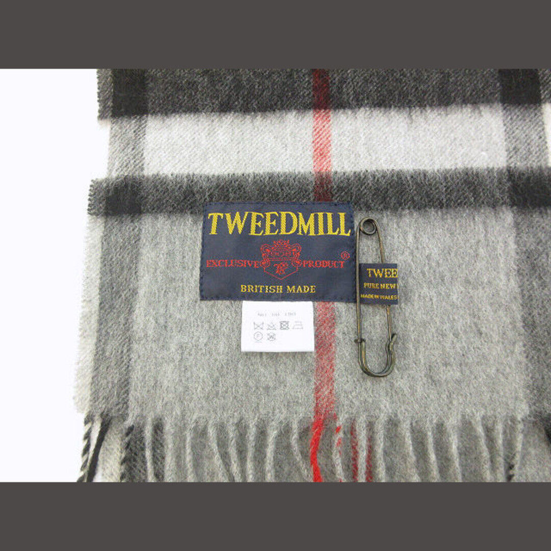 TWEEDMILL Wool Scarf Check 50-190 Stole Grey Made in England TWEEDMILL Wool Scarf Check 50-190 Stole Grey Made in England