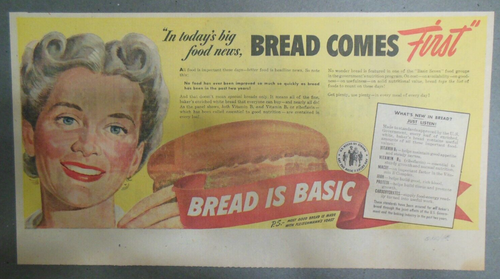 World War 2 Bread Is Basic Ad: Start With Bread ! 1940's Size: 7.5 x 15 ...