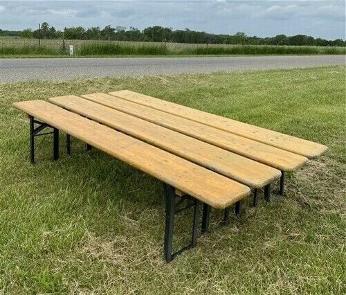 4 Vintage German Beer Garden Benches, Portable Industrial Wood Bench ...