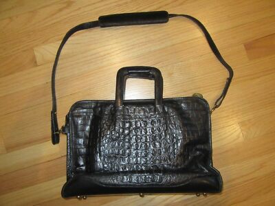 23G/VINTAGE RARE BLACK BRAHMIN BRIEFCASE/MESSENGER/SLIM/CROC EMBOSSED ...