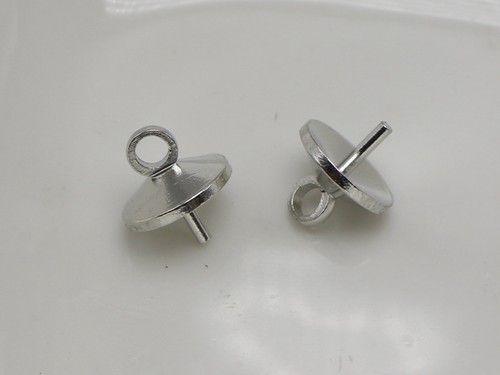 25 Silver Eye Pin Pendant Connector Bail For Half-Drilled Pearl with ...