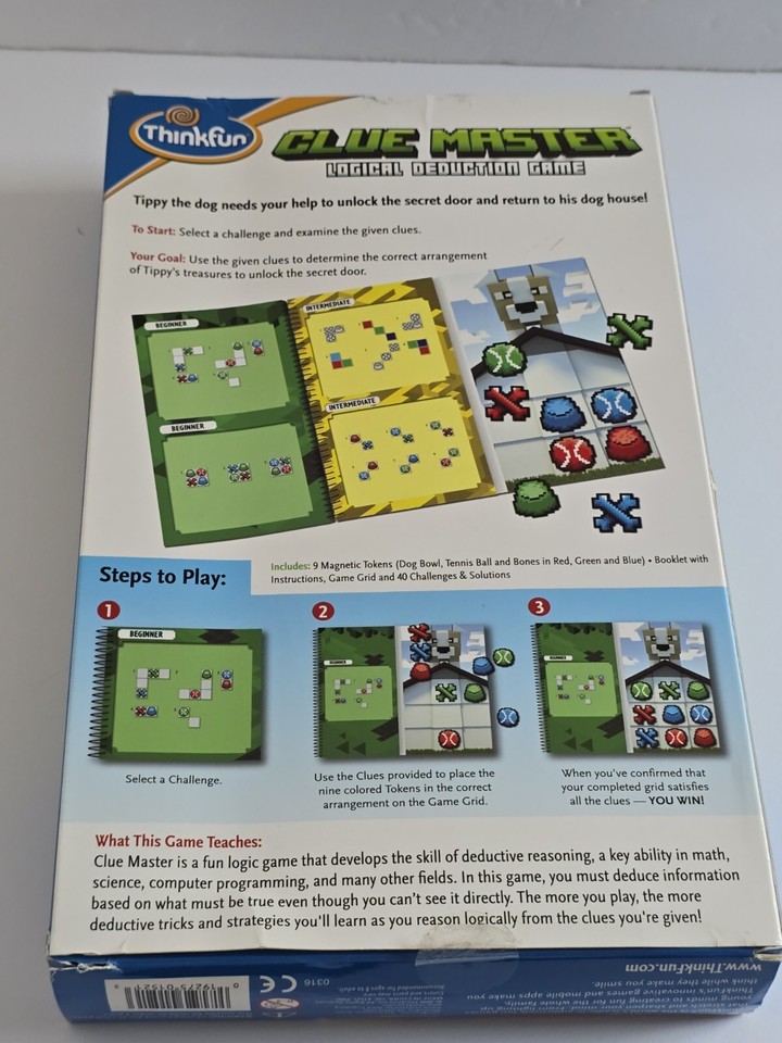 Clue Master Thinkfun Logical Deduction Game Reasoning 40 Challenges NEW ...