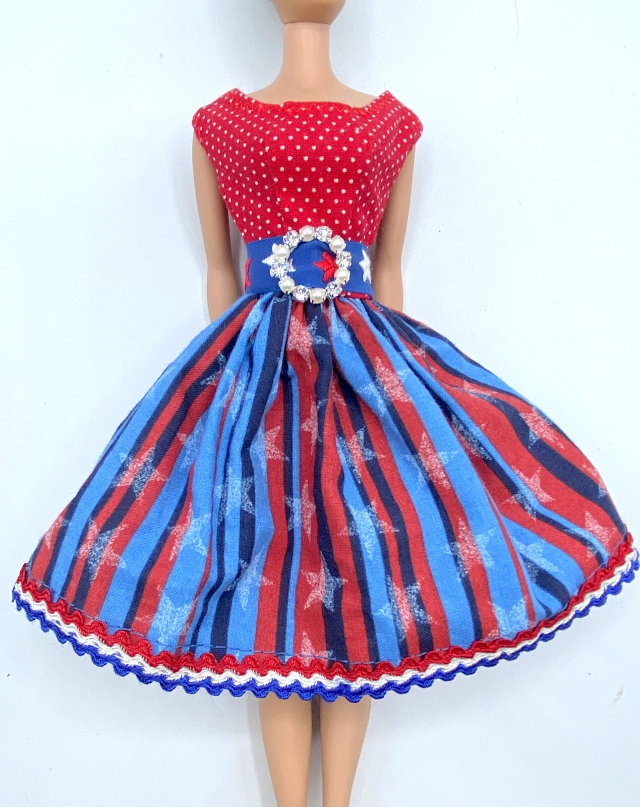 A16 FOURTH OF JULY DRESS BARBIE HANDMADE OOAK VINTAGE SILKSTONE STARS ...