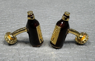 Contemporary "Silver Brew" Beer BottleYellow Gold Plated Cuff Links | eBay