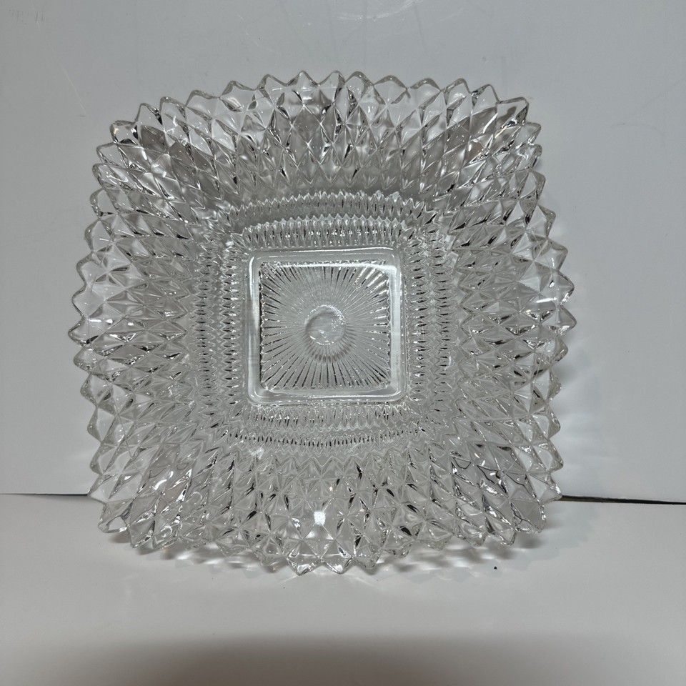Vintage 6" Square Diamond Cut Crystal Candy Dish - Ruffled Sawtooth ...