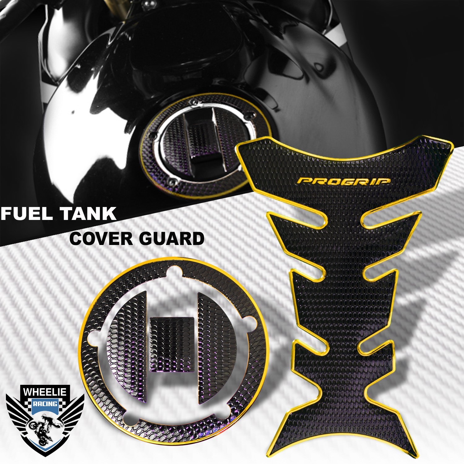 CHROMED GOLD&BLACK PRO GRIP FUEL TANK PAD+GAS CAP COVER 04-17 GSXR-600 ...