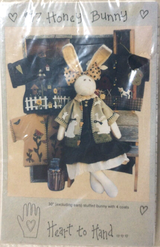 PRIMITIVE FOLK ART 30" FELT RABBIT BUNNY DOLL SEWING PATTERN UNCUT ...