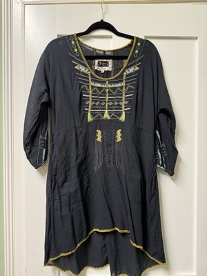 Johnny Was Biya Tunic Dress Sz S Small Black Aztec Boho Embroidered ...