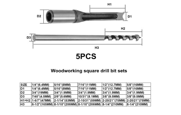Square Hole Drill Bits Wood Mortising Mortise Chisel Set Woodworking ...