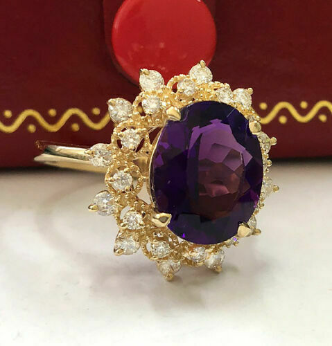 Natural Purple Amethyst Diamonds 14K Gold Plated Silver Ring Women Ring ...