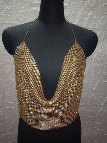 Sexy Women Crystal Rhinestone Crop Top Halter Backless Night Club Party ...