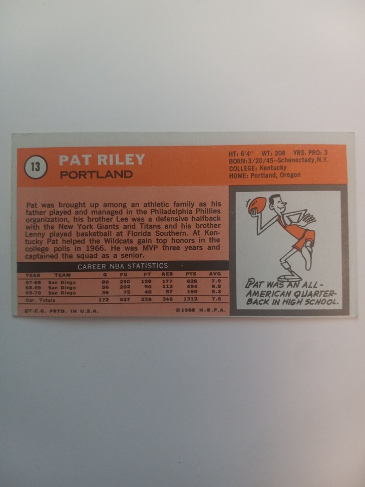 Pat Riley #13 1970-71 Topps Basketball Rookie HOF | eBay