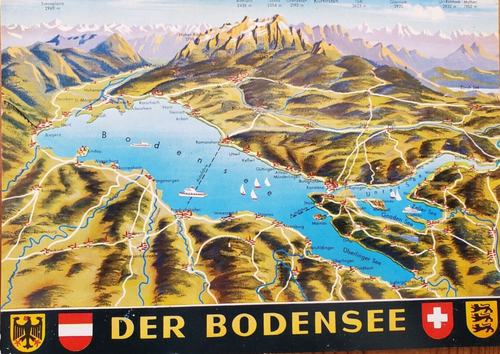 Der Bodensee Lake Constance German Swiss Austrian Alps Map View Vintage ...