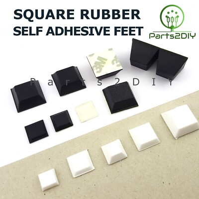 Square SELF ADHESIVE RUBBER FEET 3M Sticky Stick Glue SMALL LARGE Black ...