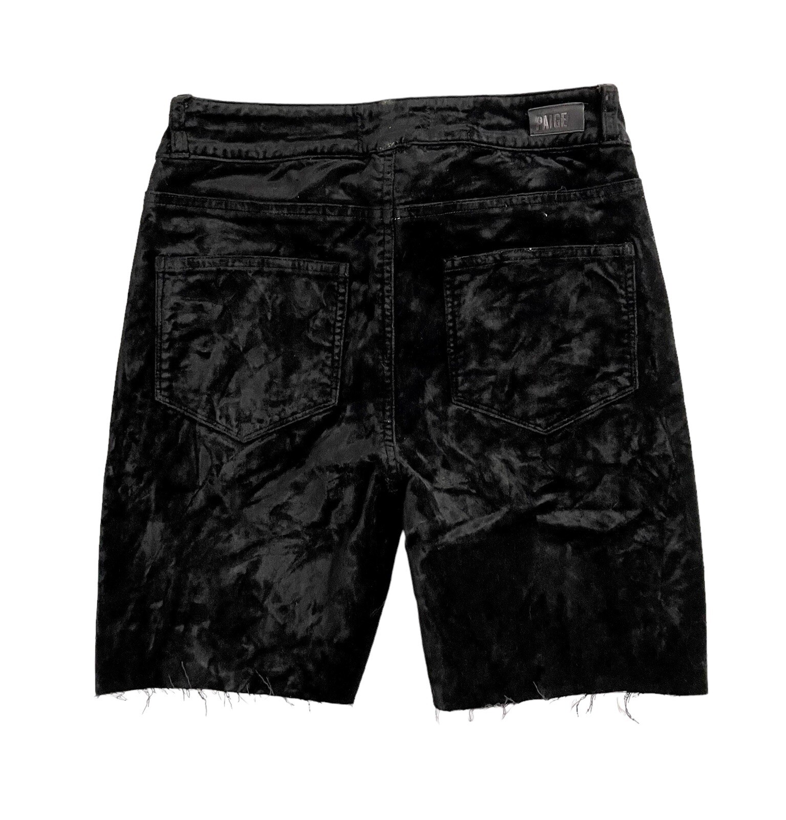 paige-denim-black-velvet-cut-off-shorts-raw-hem-exposed-buttons-sz-24