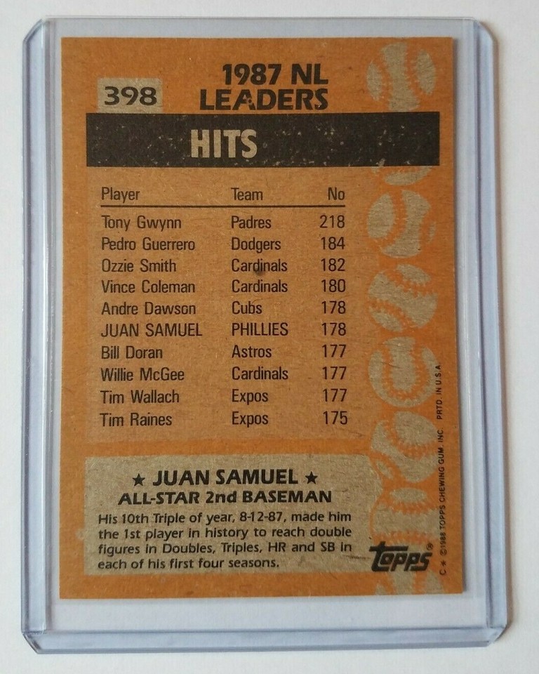 1988 Topps #398 Juan Samuel Phillies NL All Star NM-MT | eBay
