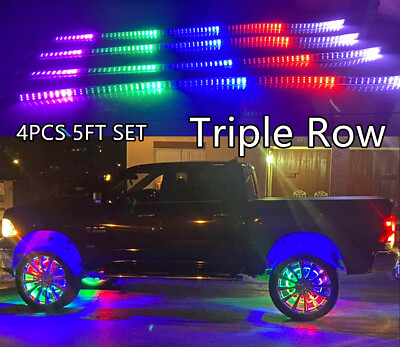 4PCS 5FT Triple Row Color Chasing LED Strip Lights For Truck 17.5 ...