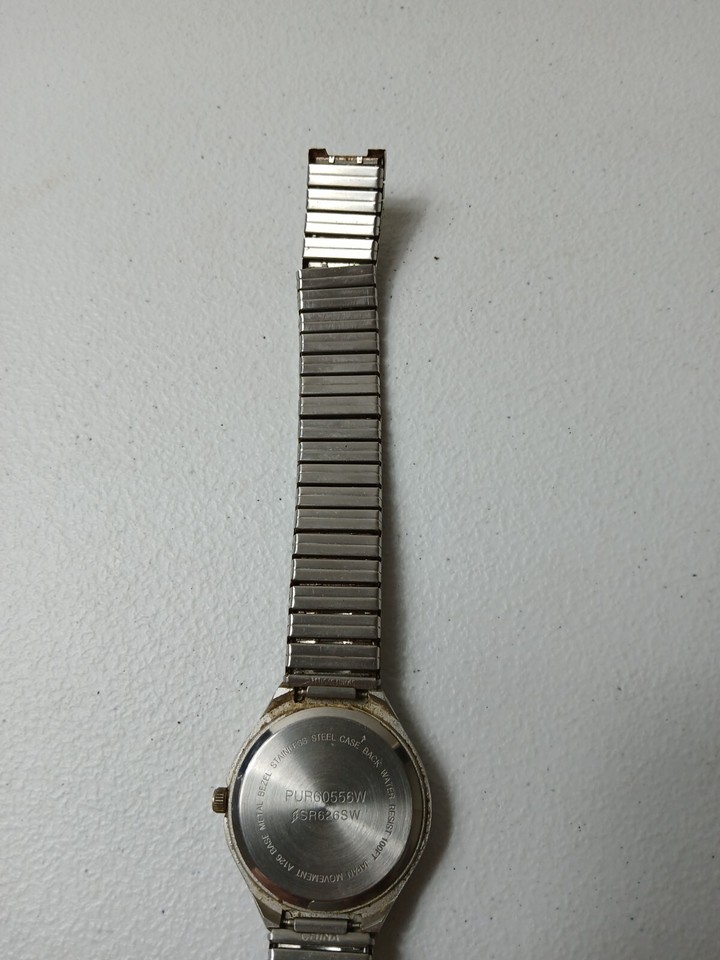 Vintage Japan Movt Steel Wrist Watch PUR60556W SR626SW Water Resist 100 ...