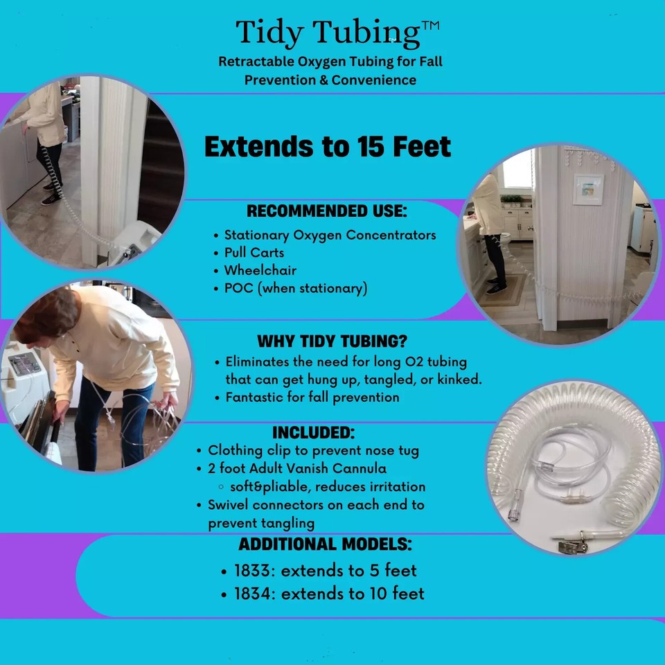 Tidy Tubing Retractable Oxygen Tubing Extends to 15 feet Included: 2 ...