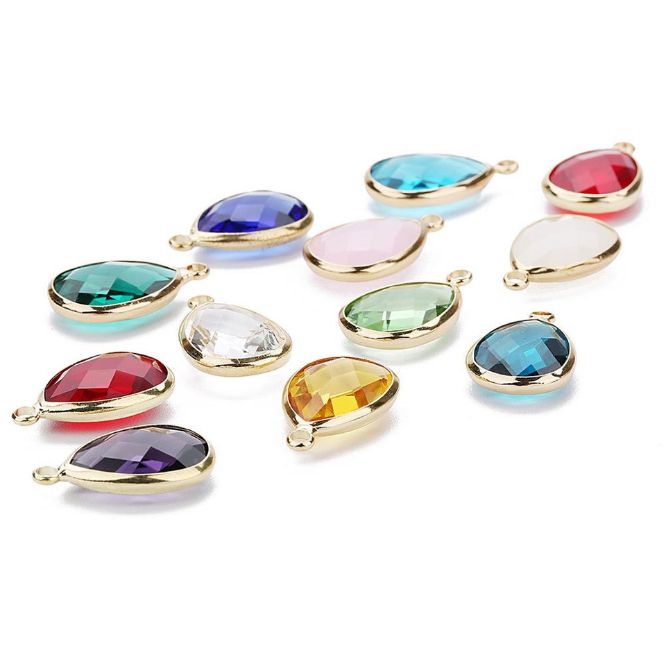 6 Pcs Water Drop Glass Pendants Copper Brim Plating Jewelry Hanging ...