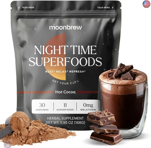 MoonBrew Nighttime Magnesium Hot Cocoa, Natural Sleep Aid Drink Mix for ...