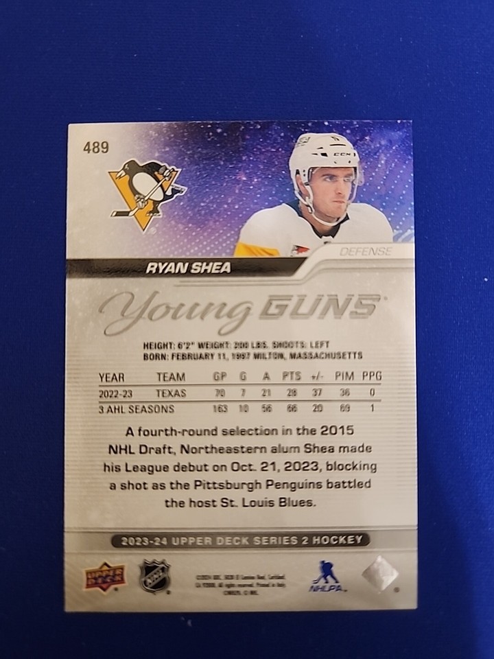 2023-24 Upper Deck Young Guns Ryan Shea BB1024 RC Pittsburgh Penguins ...