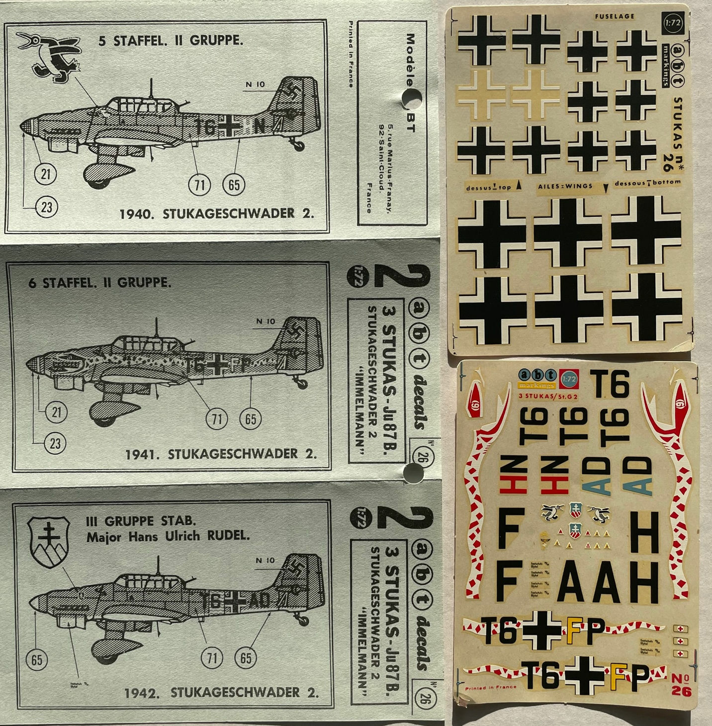 ABT #26 1/72-SCALE DECALS WW2 GERMAN LUFTWAFFE Ju87B STUKA StG2 ...