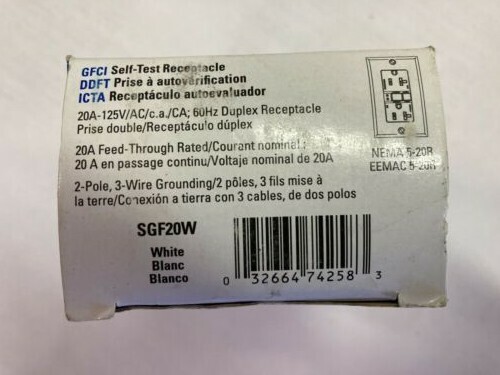 Eaton Arrow Hart White GFCI Self Test Receptacle 125v 20 Amp SGF20W for ...