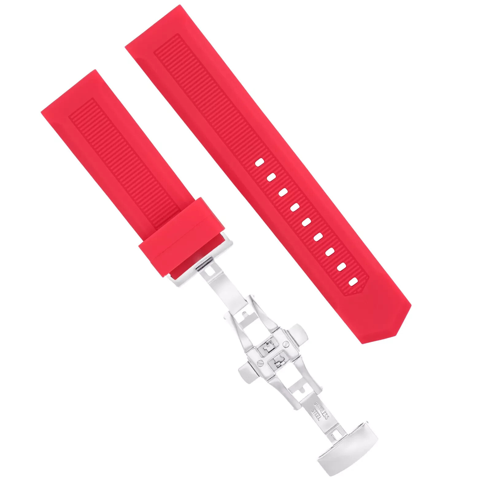 21 MM RED RUBBER WATCH BAND STRAP BUTTERFLY CLASP - Gem