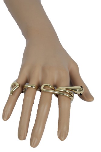 Cool Women Gold Metal Wrap Around 4 Fingers Ring Fashion Jewelry Snake ...