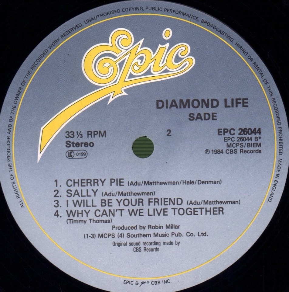 Sade Diamond Life LP vinyl UK Epic 1984 in gatefold sleeve with A4/B3 ...