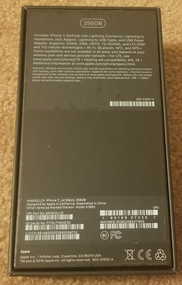 Apple iPhone 7 265GB Jet Black - Empty Box Only - MNAX2LL/A - A1660 ...