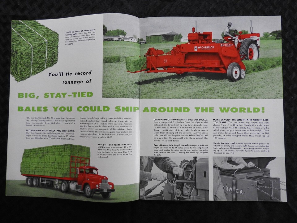 1950's INTERNATIONAL HARVESTER McCORMICK No. 56 BALER SALES BROCHURE ...