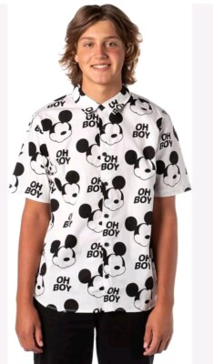 NEFF x Disney Mickey Mouse OH BOY White Black Button Down Shirt Size M ...