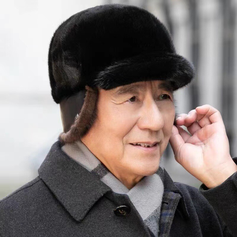 Autumn Winter Mens Peaked Cap Earflap Hat Real Mink Fur Warm Hat ...