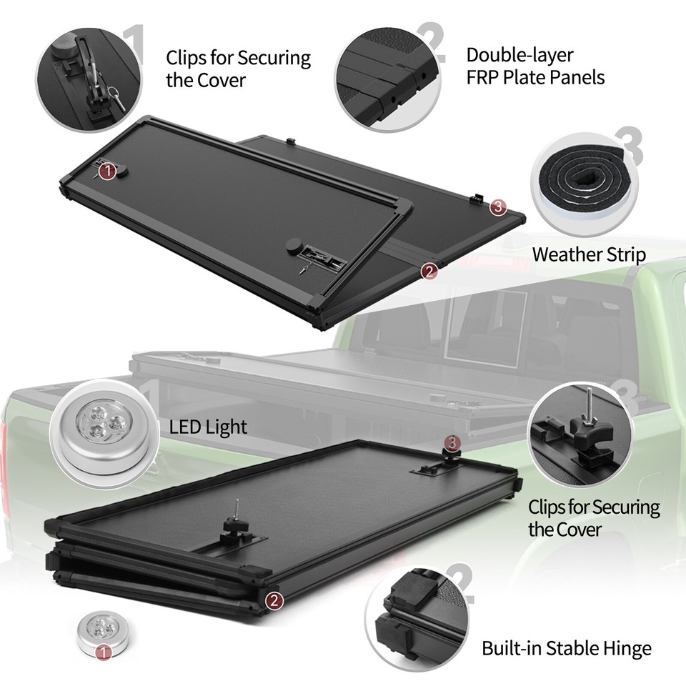 5FT Tri-Fold Hard Tonneau Cover For 2005-2024 Nissan Frontier Bed Truck ...