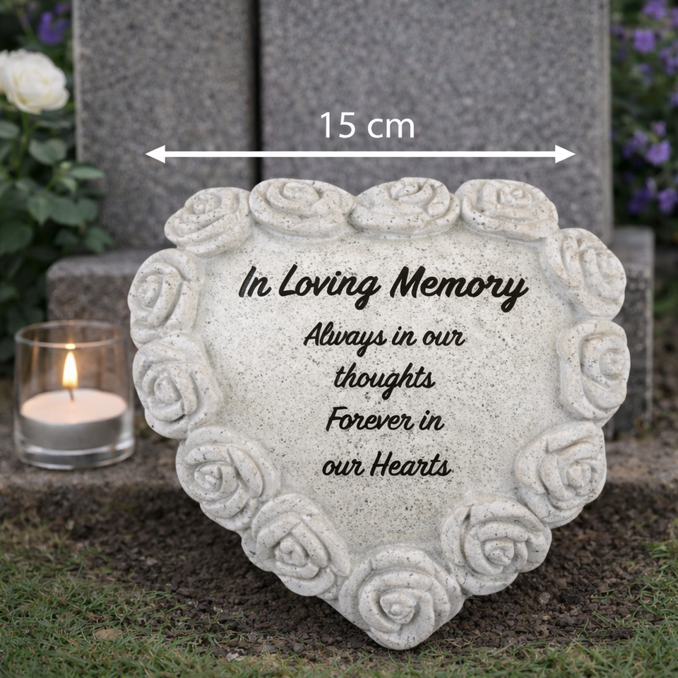 Heart Memorial IN LOVING MEMORY Tribute Stone With Roses Remembrance ...