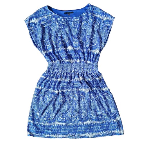 Tiana B Lace Dress Size 14 Colbert Blue White Lined Cap Sleeve Ruched ...