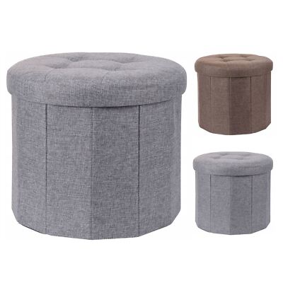 Round Fabric Pouffe Footstool With Storage | Ottoman Storage Box | eBay UK