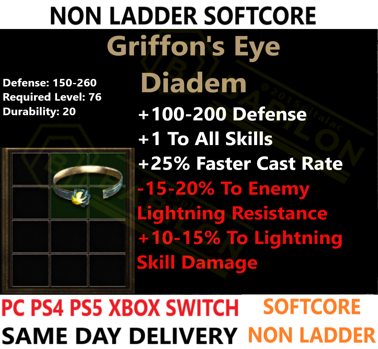 PC PS4 PS5 XBOX SWITCH NON-LADDER Griffons Eye DIABLO 2 RESURRECTED D2R ...