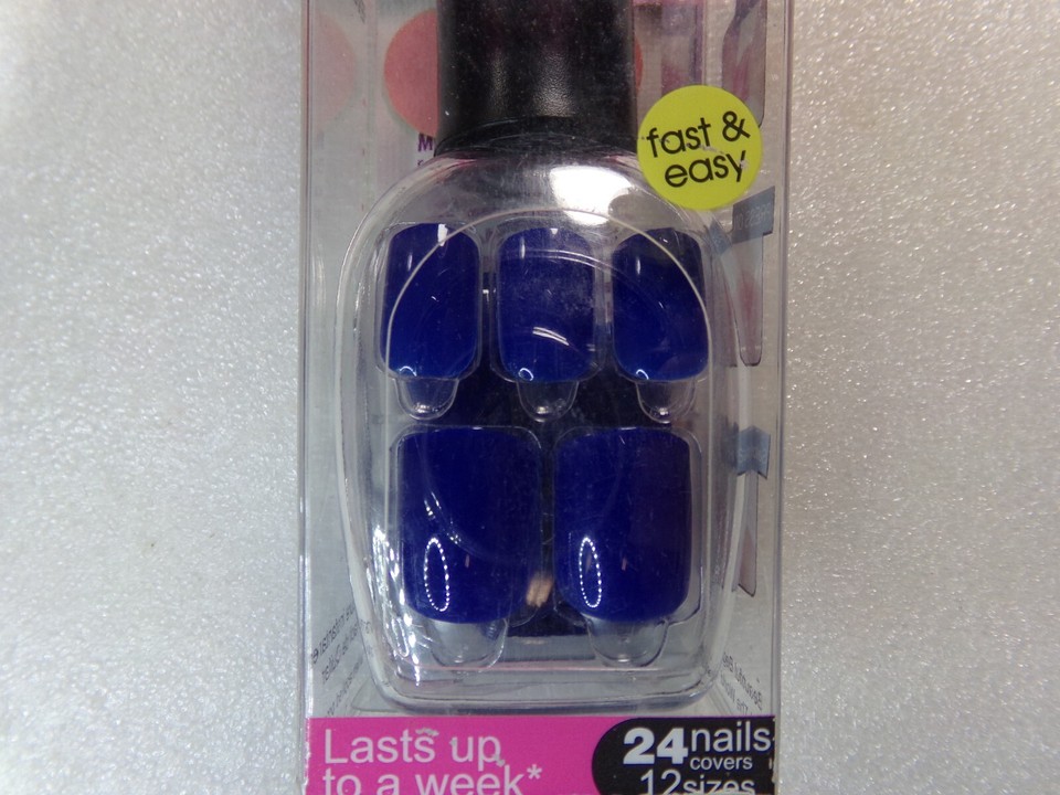 Nadeco Nails "Compare to imPRESS" Press-on Nails short, Shiny Blue Pink ...