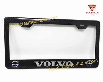 Volvo Silver Logo & Text 2x2 Gloss 2-Hole Real Carbon Fiber license ...
