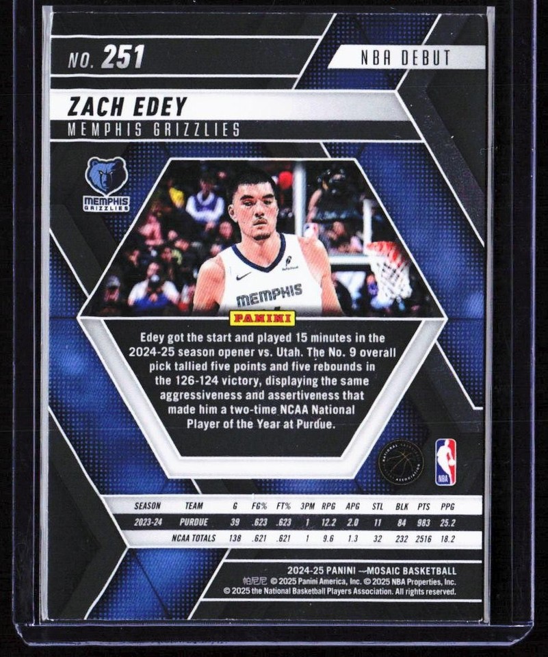 Zach Edey 2024-25 Panini Mosaic #251 Memphis Grizzlies | eBay
