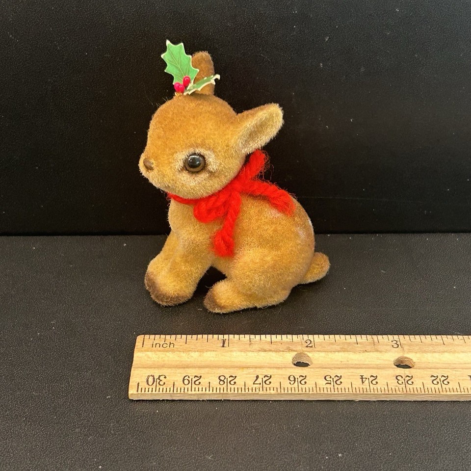 Josef Originals Flocked Baby Deer Fawn With Holly Christmas Holiday ...