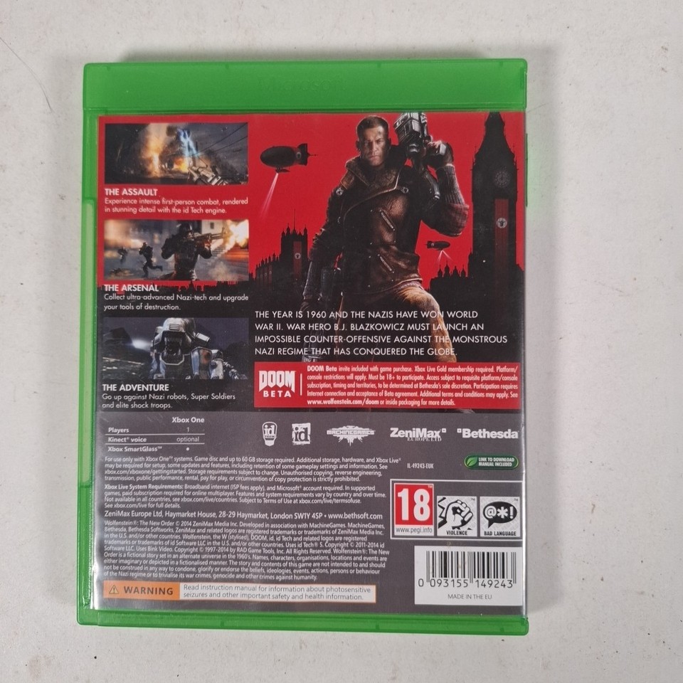 Wolfenstein The New Order Xbox One Video Game Manual PAL | eBay UK