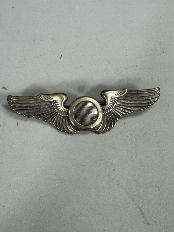 US WWII ARMY AIR FORCE OBSERVER BADGE WINGS STERLING SILVER 3" PIN O211 ...